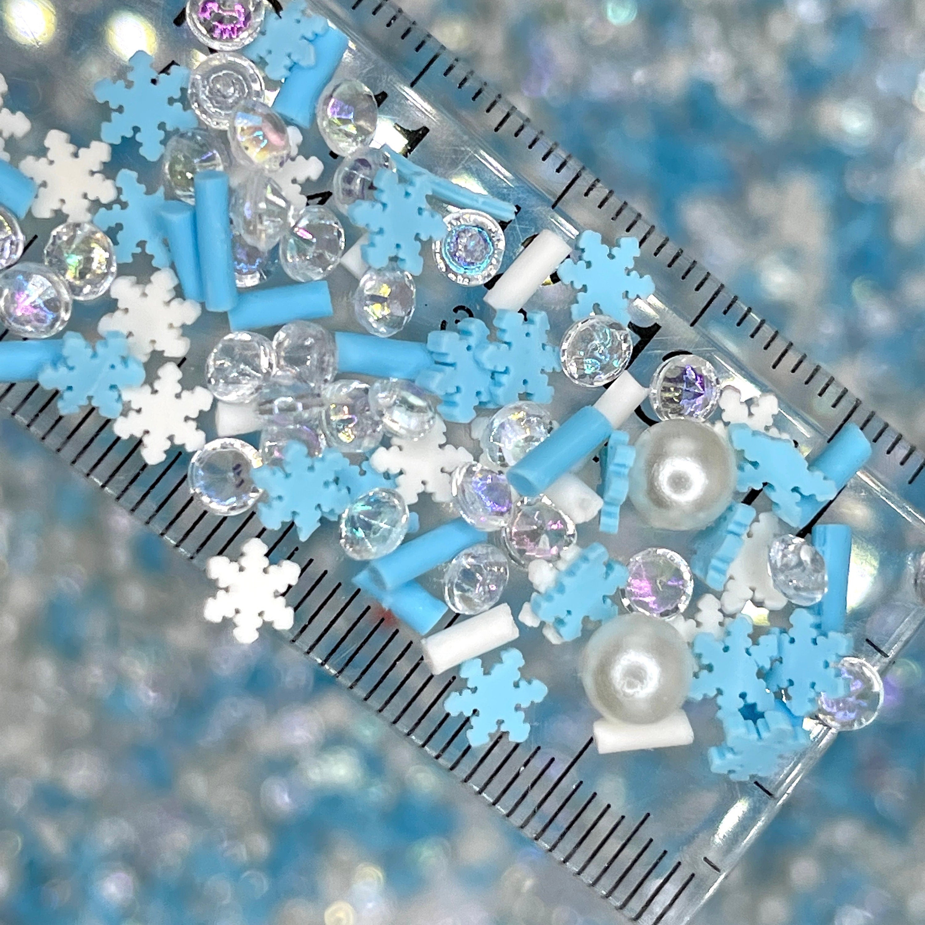 FAKE Blue Snowflake Winter w/Pearls Polymer Clay Sprinkle Mix (NOT EDI ...