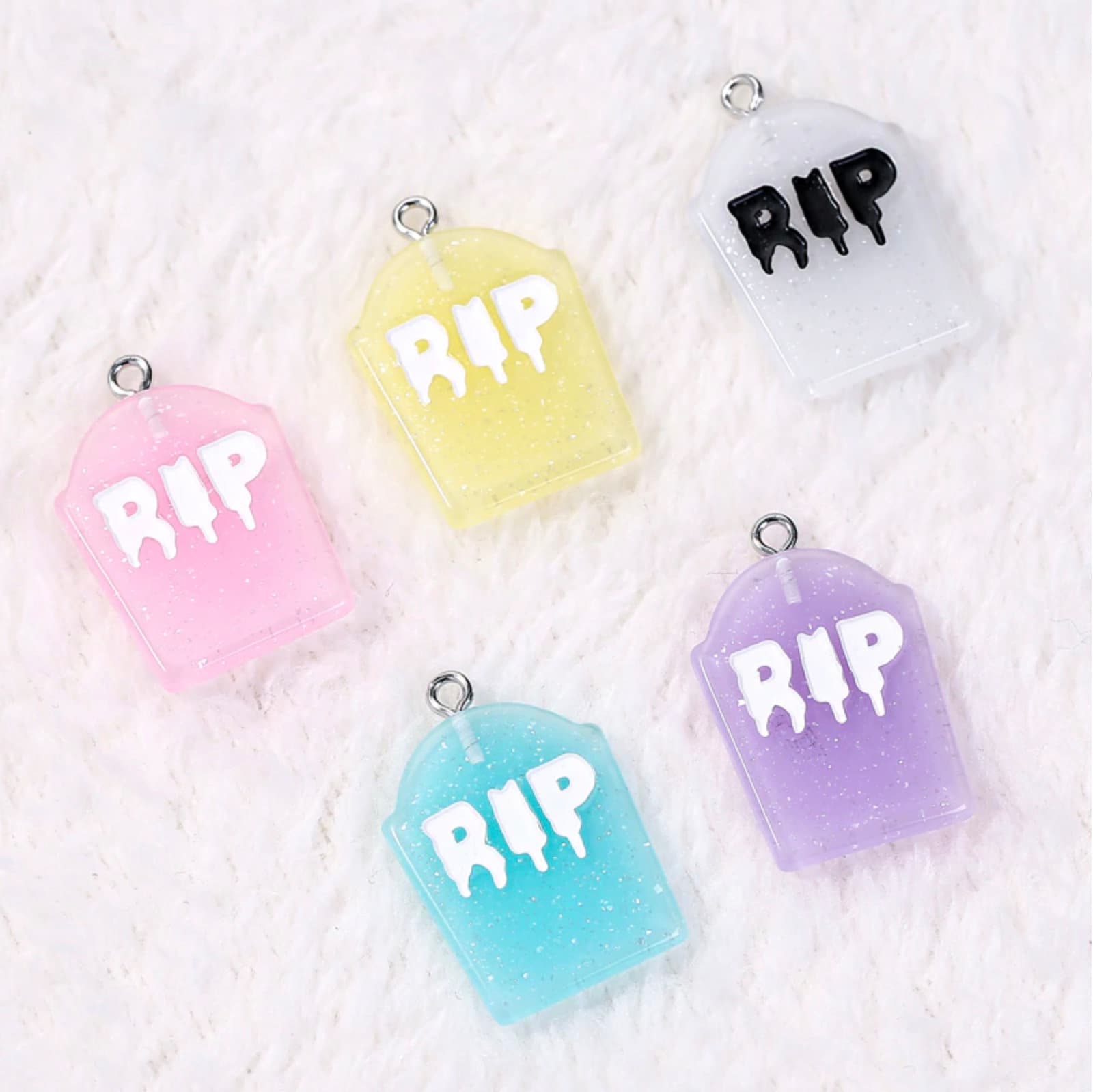Cute Pastel Glitter RIP Tombstone Resin Charm with Eye Pin (25mm x 20m ...